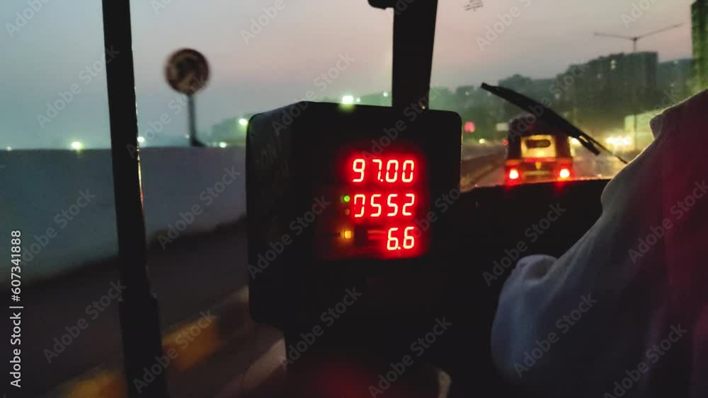 Indian tuk tuk auto rickshaw fare meter, digital device installed in ...