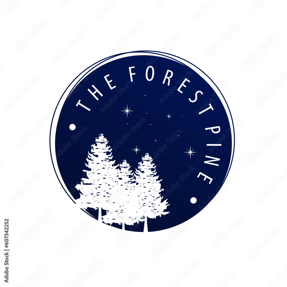 Pine tree silhouette logo in a round form on the white background Stock ...