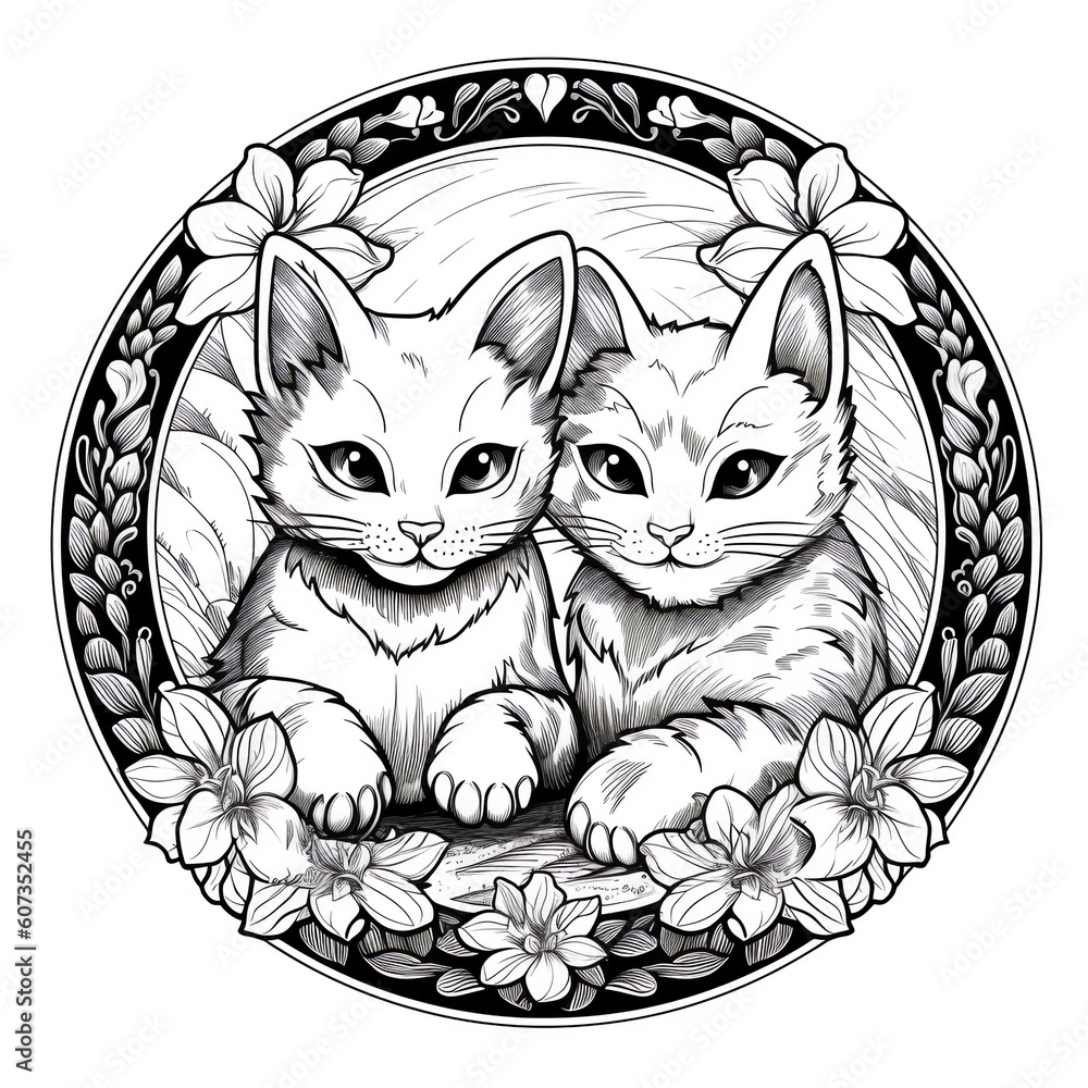 Generative AI Yin Yang cats, cute circular design with two hugging cats ...