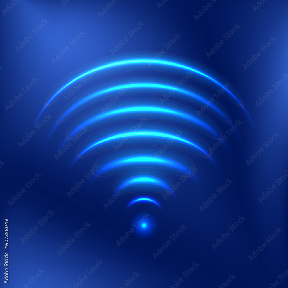 Wi-Fi light effect, Blue glowing signal sensor waves internet wireless ...