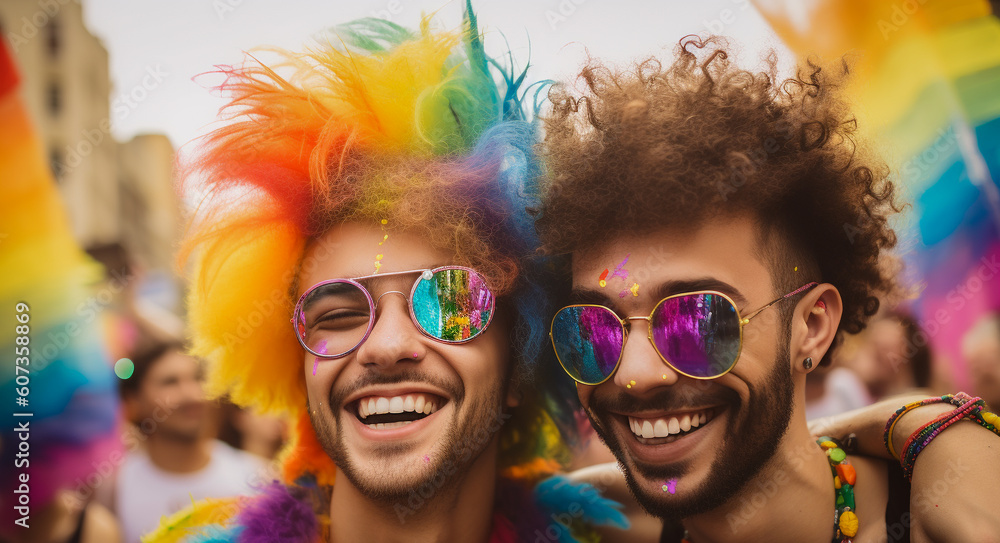 Smiling Generative AI Couple at LGBTQ+ Gay Pride Parade in Sao Paulo ...