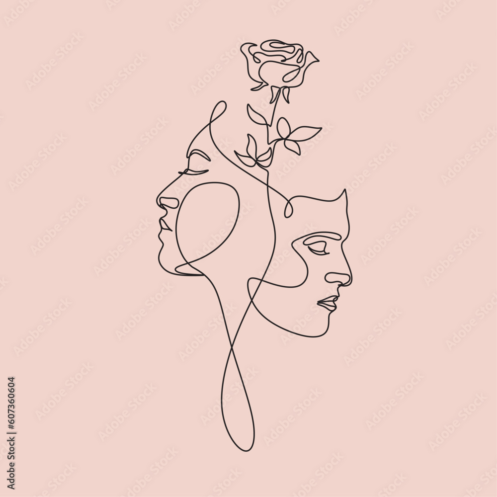 Couple kissing one line art. Line drawing of man and woman in love. St ...