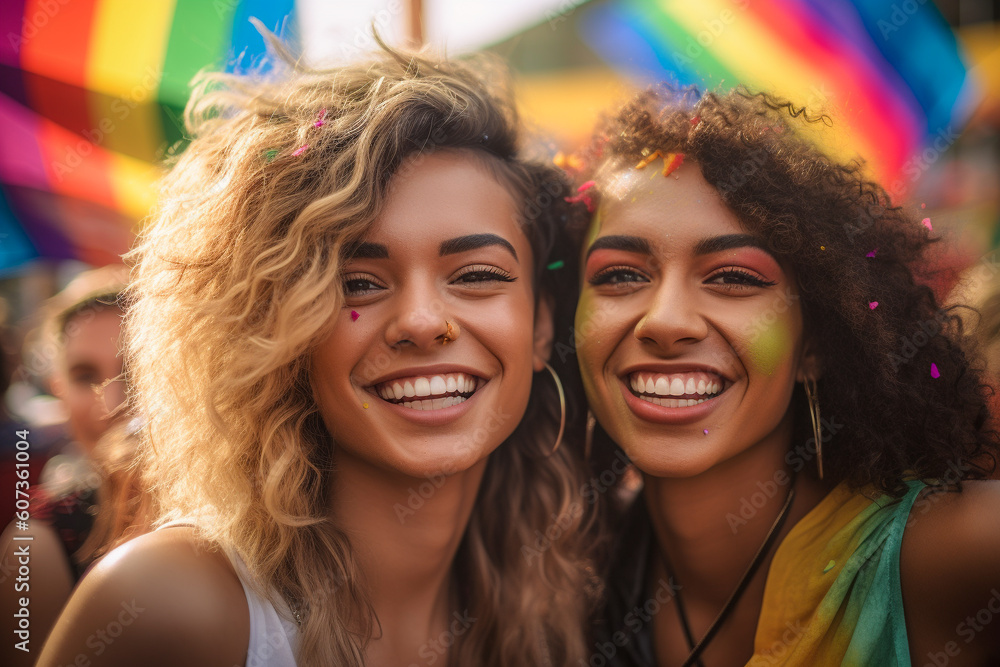 Smiling Generative AI Couple at LGBTQ+ Gay Pride Parade in Sao Paulo ...
