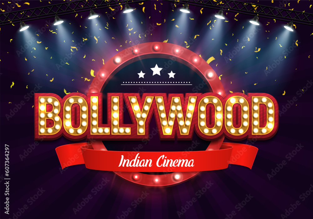 Bollywood indian cinema. Movie banner or poster with retro billboard ...