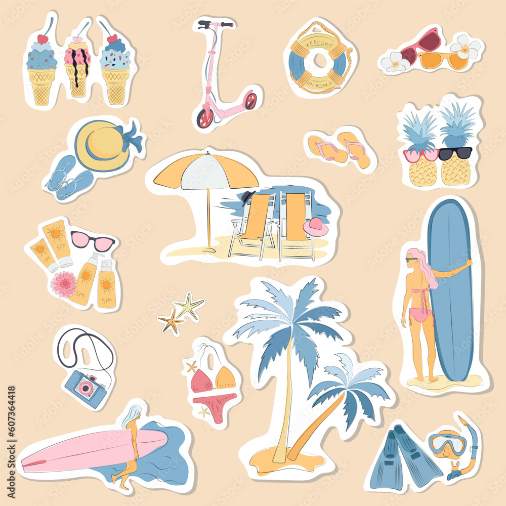 Set of summer vibes stickers for planner and diaries, vector flat ...