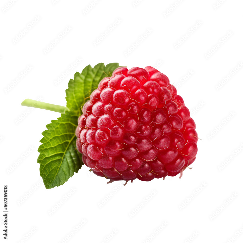 Ripe red raspberry with leaf isolated PNG transparent background ...