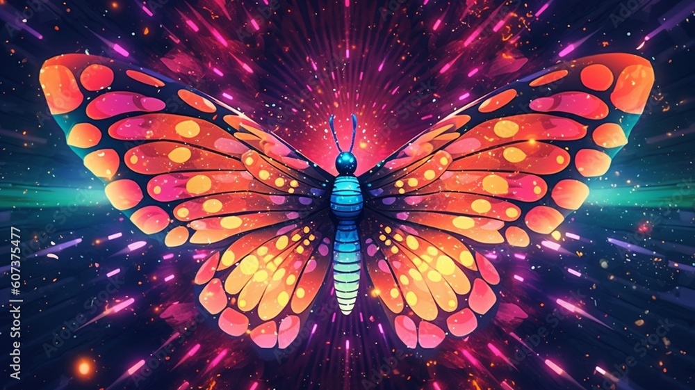 Psychedelic trippy butterfly cartoon 70s, rave style, acid color ...