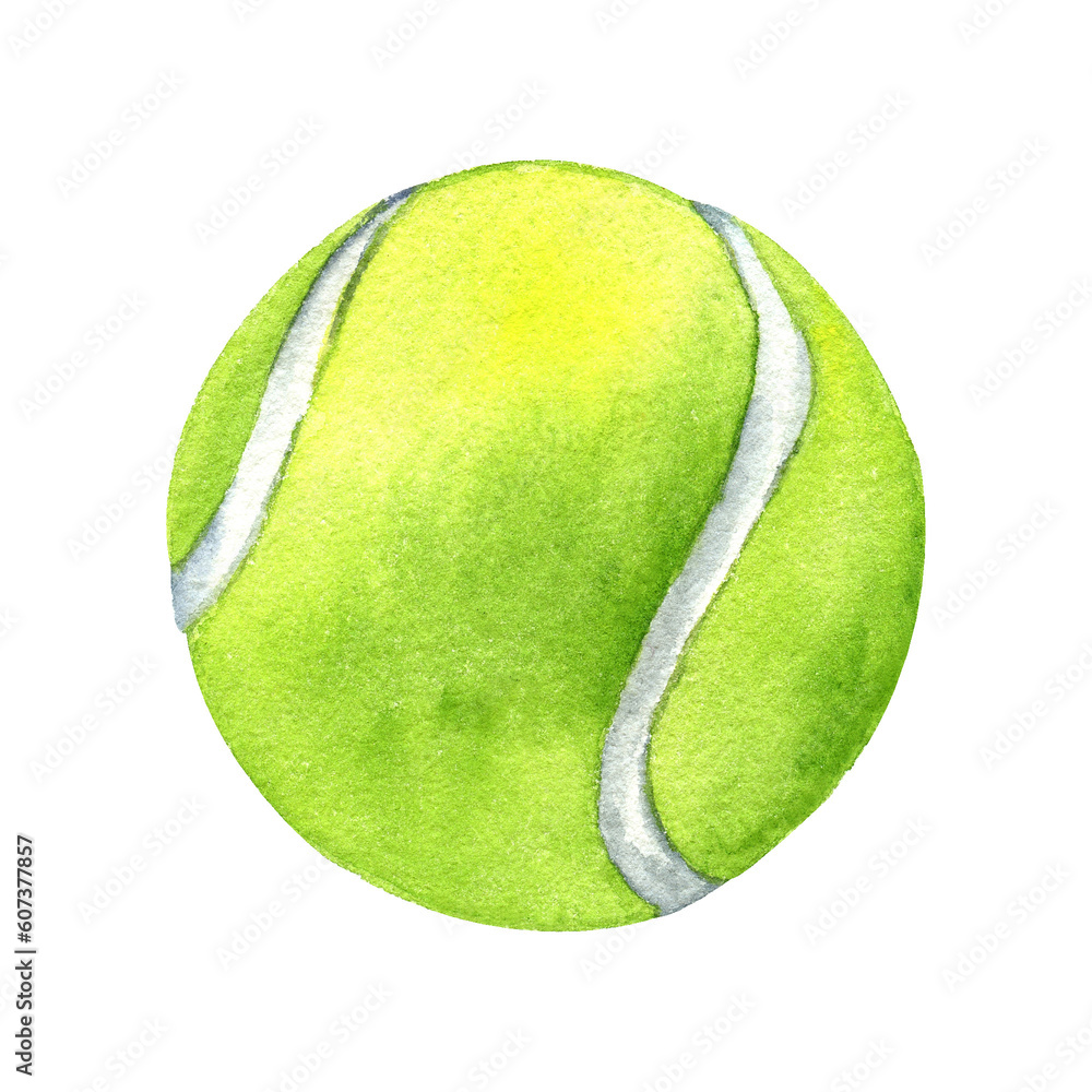 Watercolor illustration of sports tennis ball. Hand drawing isolated on ...