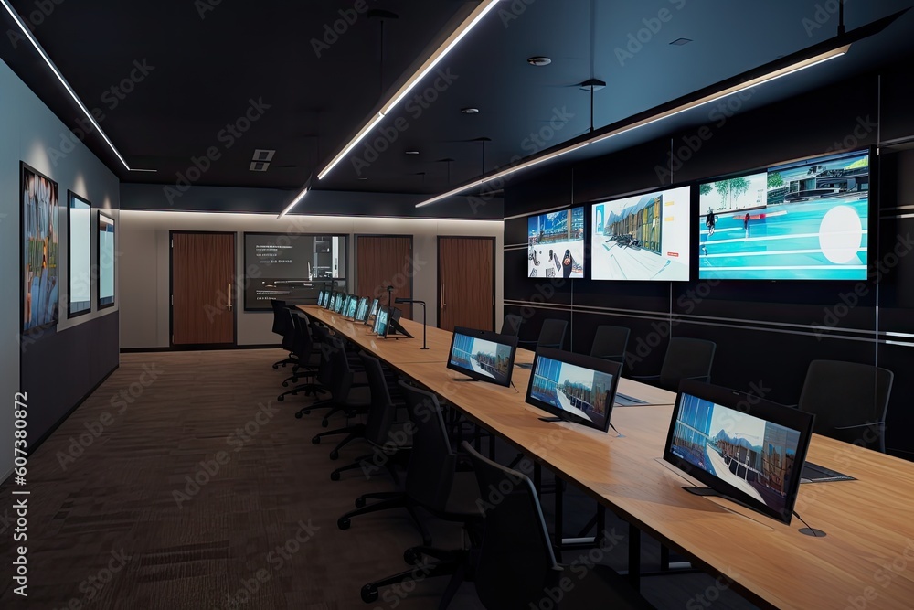 virtual conference room with multiple screens and projectors, allowing ...