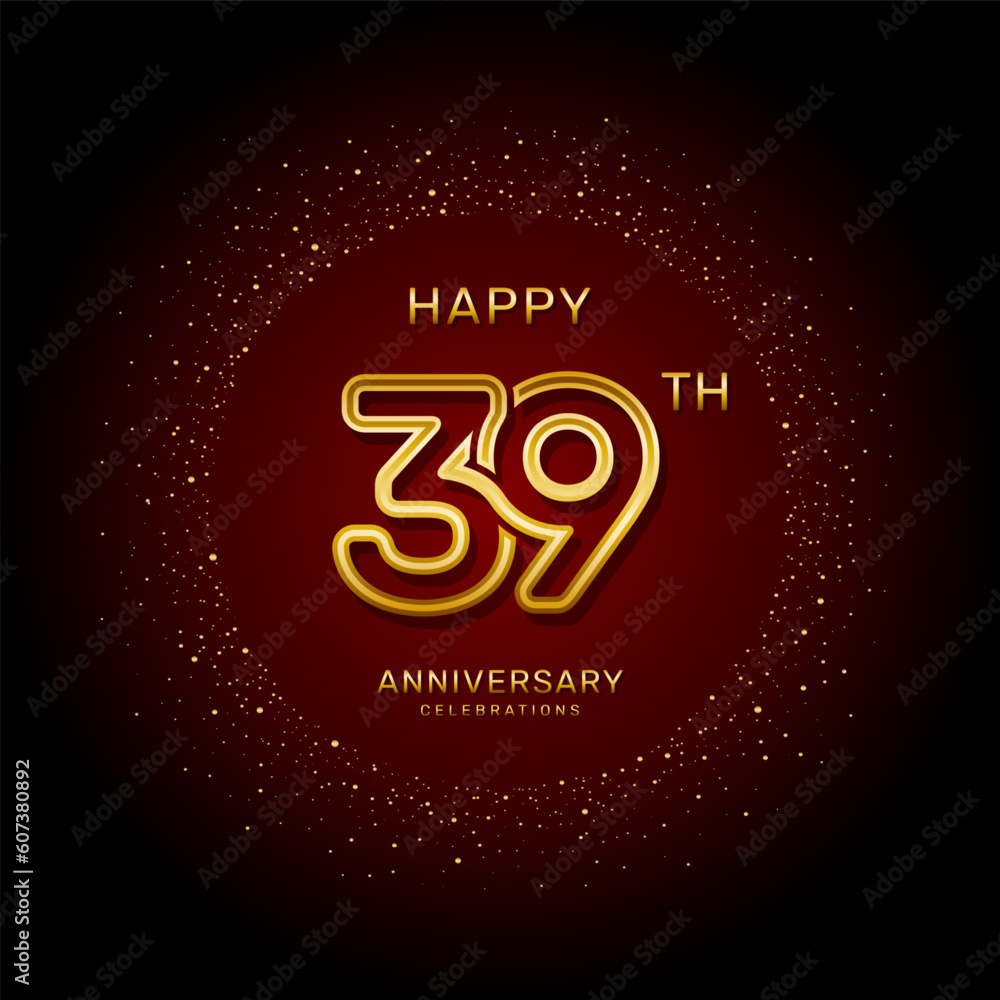 39th anniversary logo design with a double line concept in gold color ...
