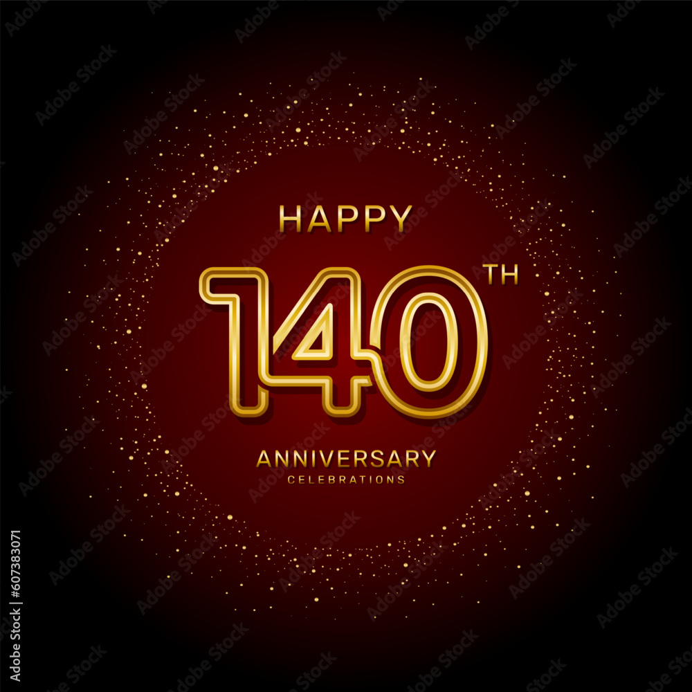140th anniversary logo design with a double line concept in gold color ...