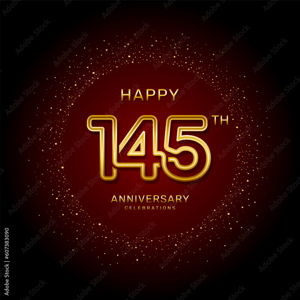 145th anniversary logo design with a double line concept in gold color ...