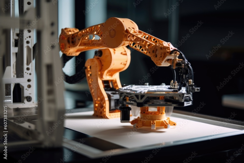 3d printing robot, with arms moving and head turning as it prints out ...