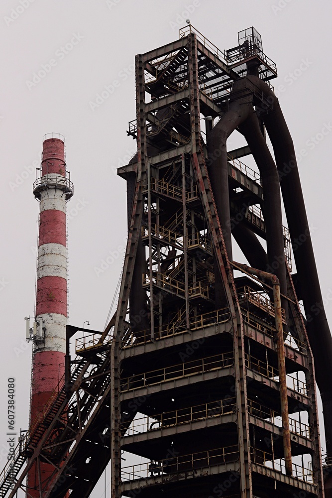 The historic object, steel construction of the blast furnace on the ...