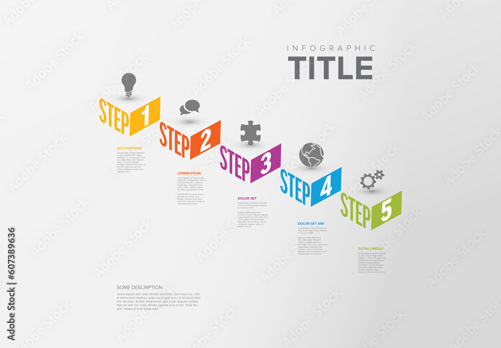 Infogrpahic five steps diagram template for workflow, business schema ...