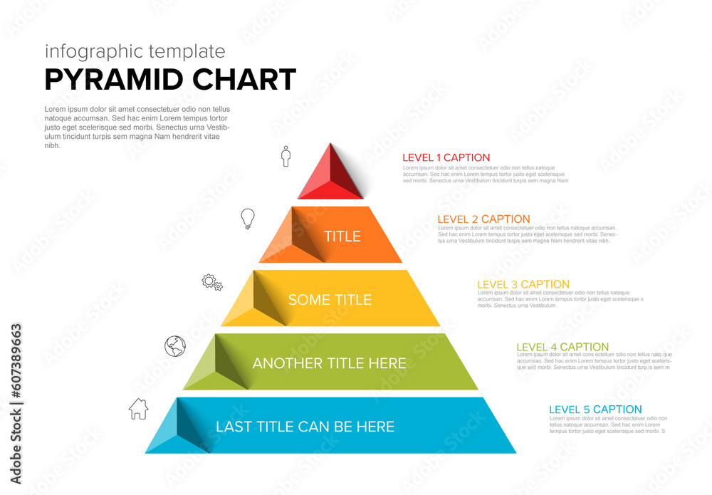Pyramid chart infographic diagram template with pyramid triangle arrows ...