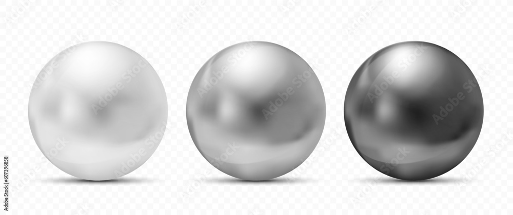 Collection of metallic chrome balls. Templates isolated on transparent ...
