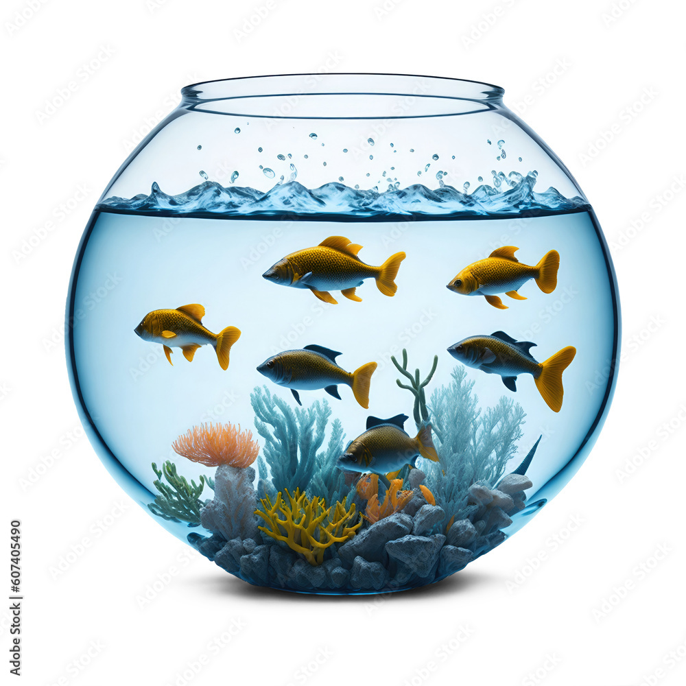 Beautiful fish in a fishbowl isolated on transparent background ...
