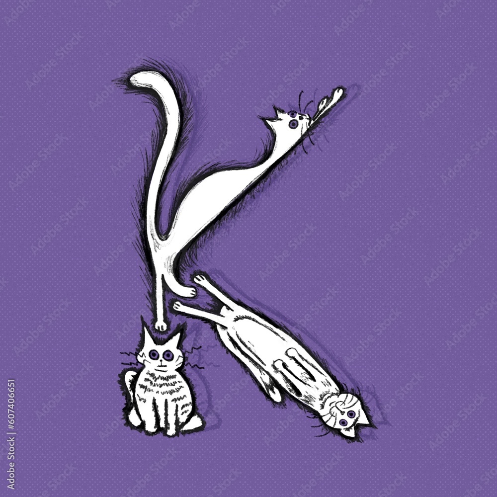 Cat alphabet letter K using kitten cartoons to illustrate the monogram ...