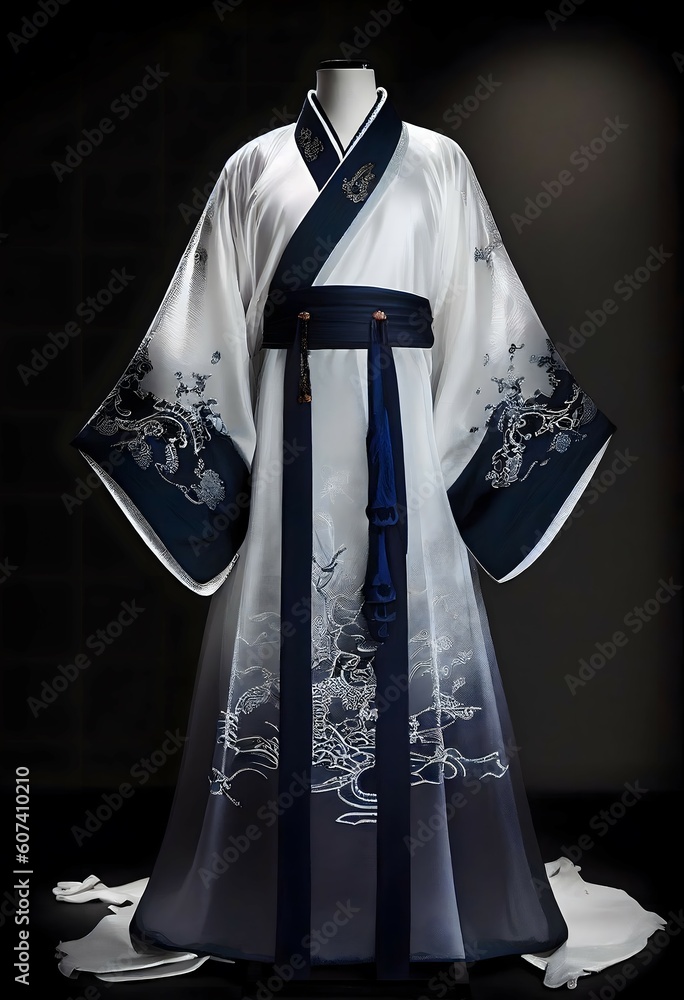 Luxury Chinese men s style Hanfu, dark blue and white color design ...