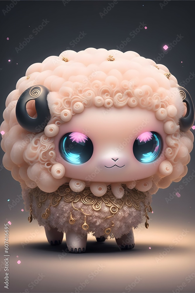 Super gorgeous cute chibi Zodiac Sheep, Pixar style, cute Its crystal ...
