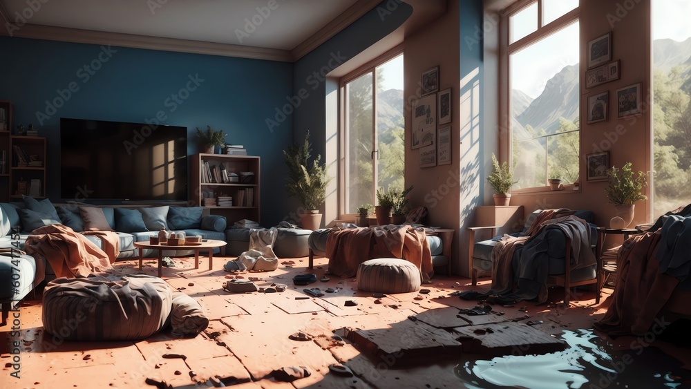 Cartoon Illustration Of Clothes Flooded In Basement Due To Home Water ...