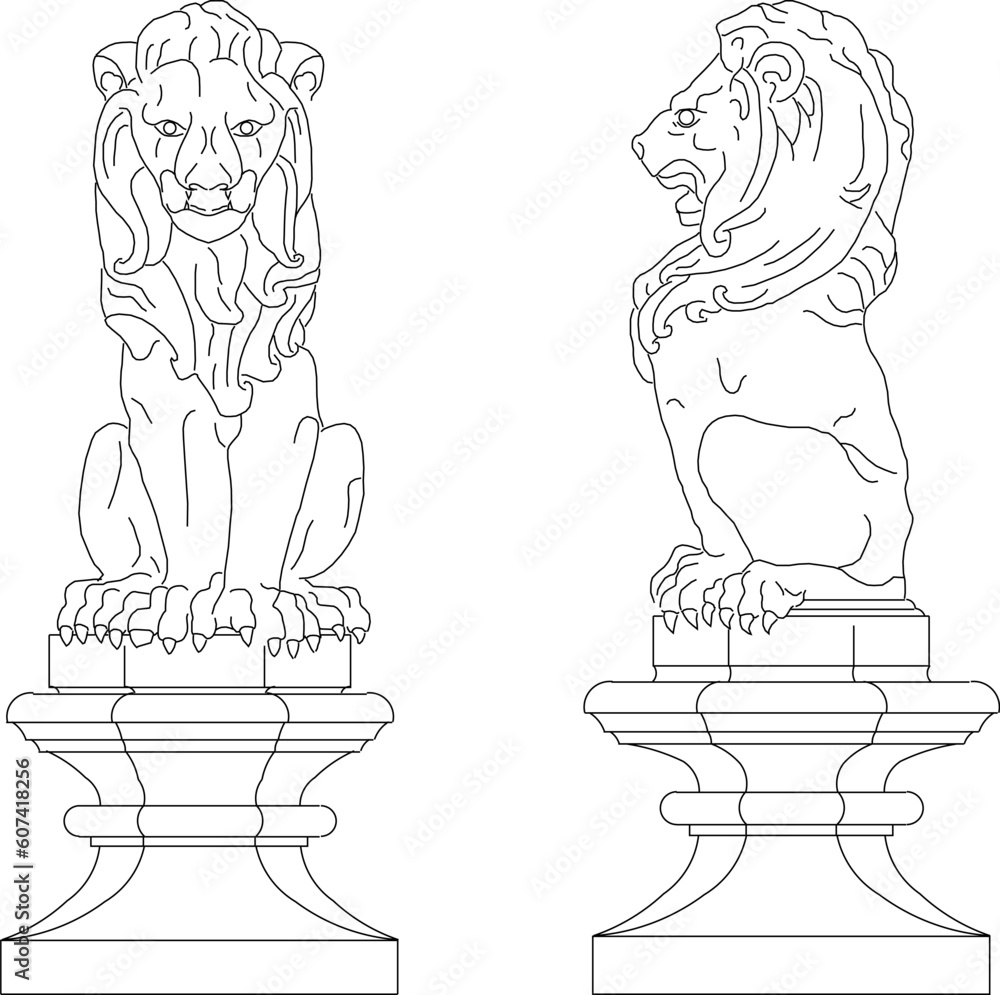 Vector sketch of a classical greek roman vintage lion statue Stock ...
