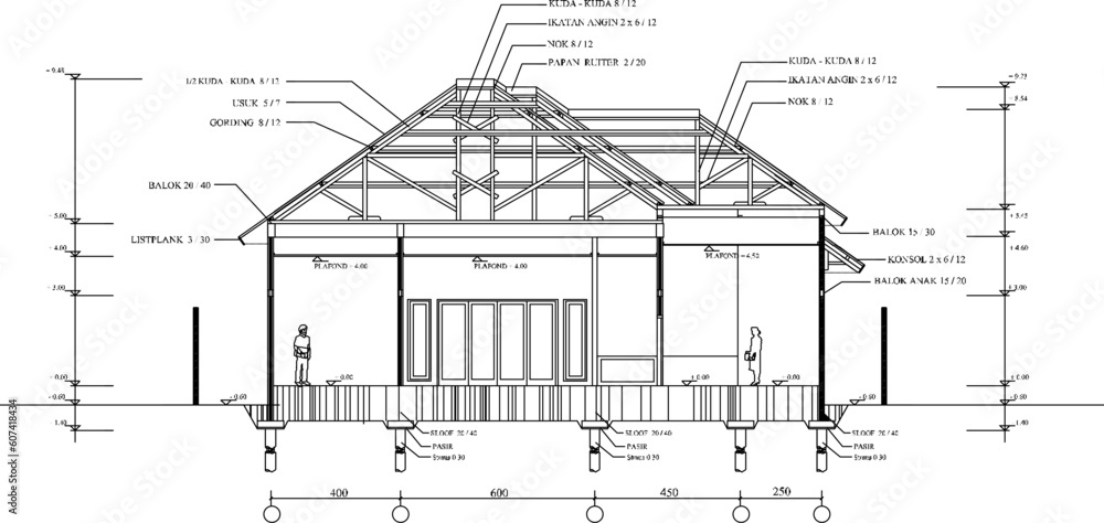 Vector sketch of architectural modern classic house section ...