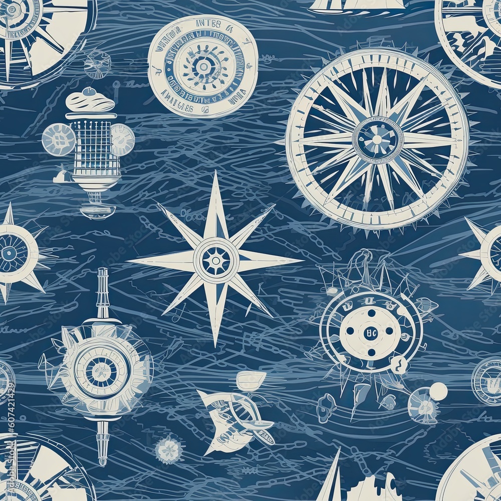 Seamless marine pattern. Marine background generated with AI technology ...