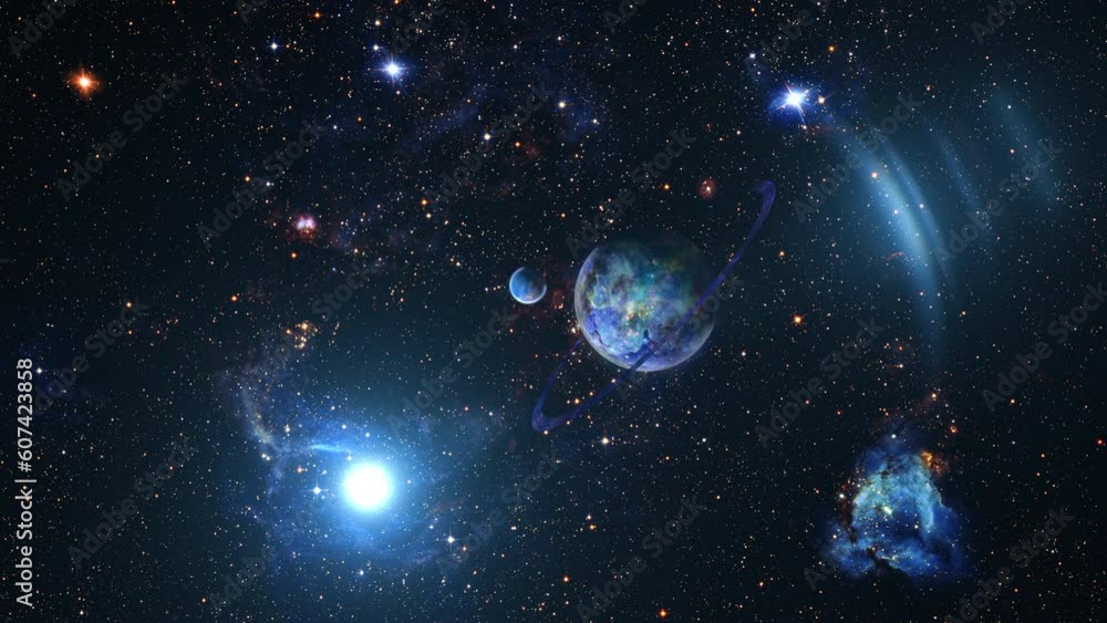 Abstract outer space view Unidentified alien solar system with distant ...