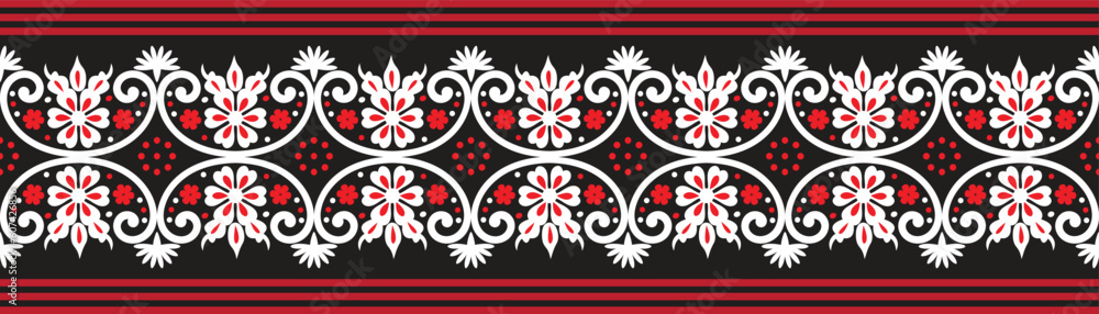 Digital textile fabric border motif pattern for geometric oriental ...