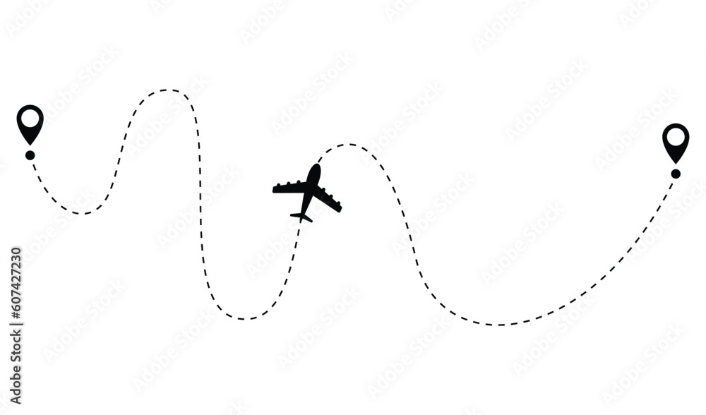 Airplane dotted route line. Path travel line shape. Flight route with ...