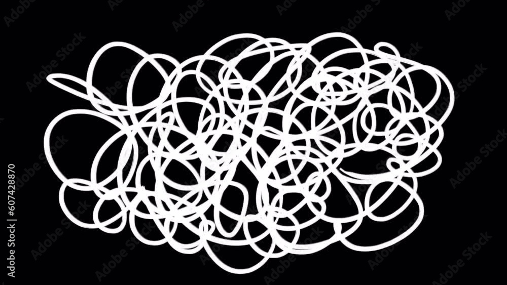 Twisted white doodle wire animation on black screen. Rough sketches of ...