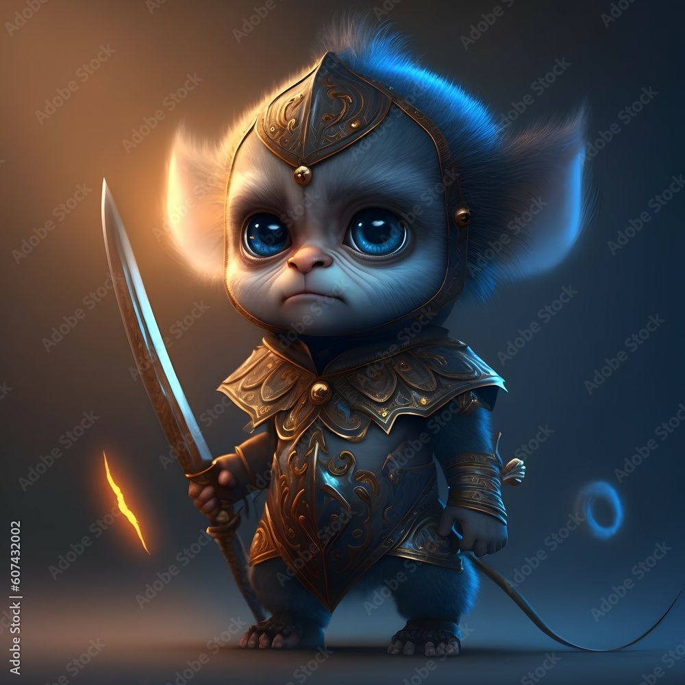 Anthropomorphic super cute fantasy little Monkeys warrior 3d concept ...