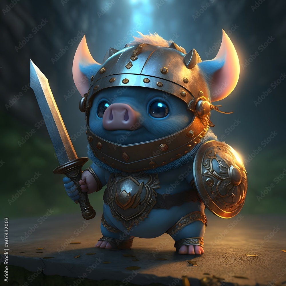 Anthropomorphic super cute fantasy little pig warrior 3d concept art by ...