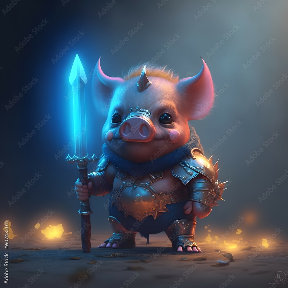 Anthropomorphic super cute fantasy little pig warrior 3d concept art by ...