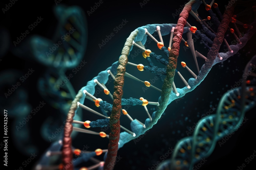 molecular structure of dna, with double helix and chromosomes visible ...