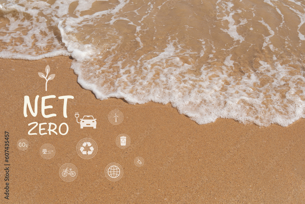 Energy and clean air concept icon. Netzero. Placed on desert background ...