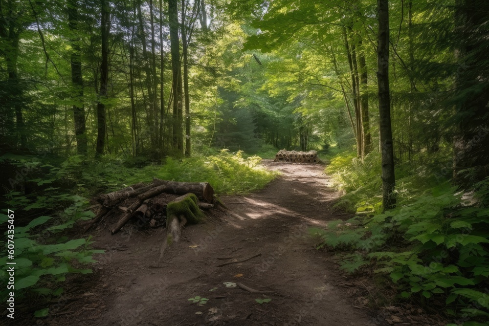 cleared path through the forest leads to secluded campsite, created ...