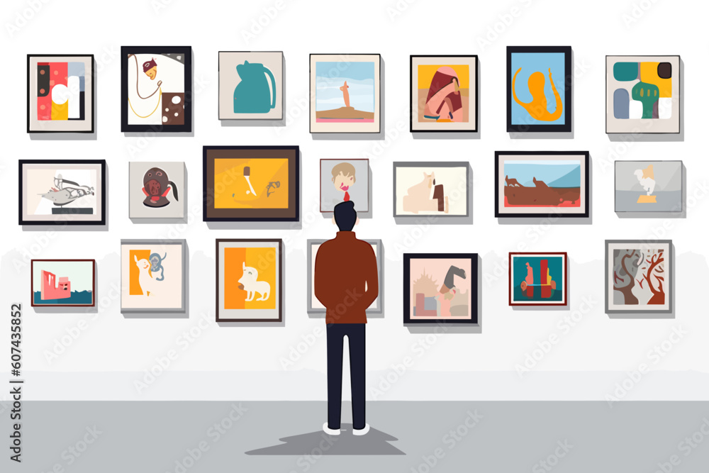 Vetor de Doodle inspired Museum curator at artist studio, cartoon ...