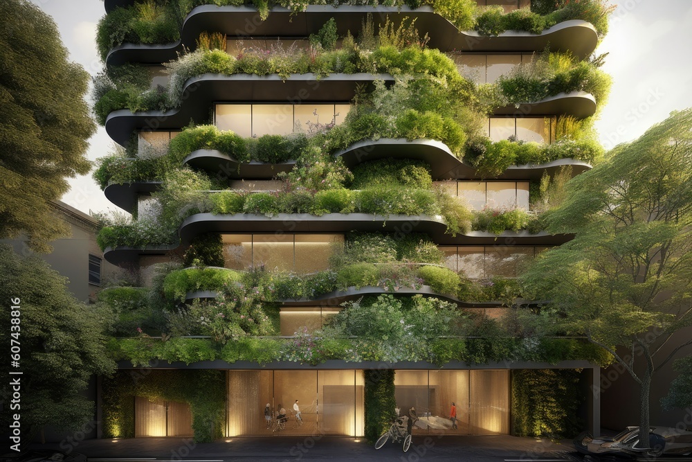 An innovative vertical gardening system integrated into the facade of a ...