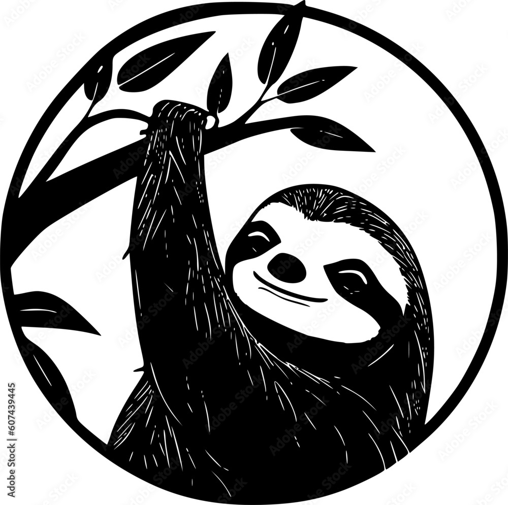 Sloth | Black and White Vector illustration Stock Vector | Adobe Stock