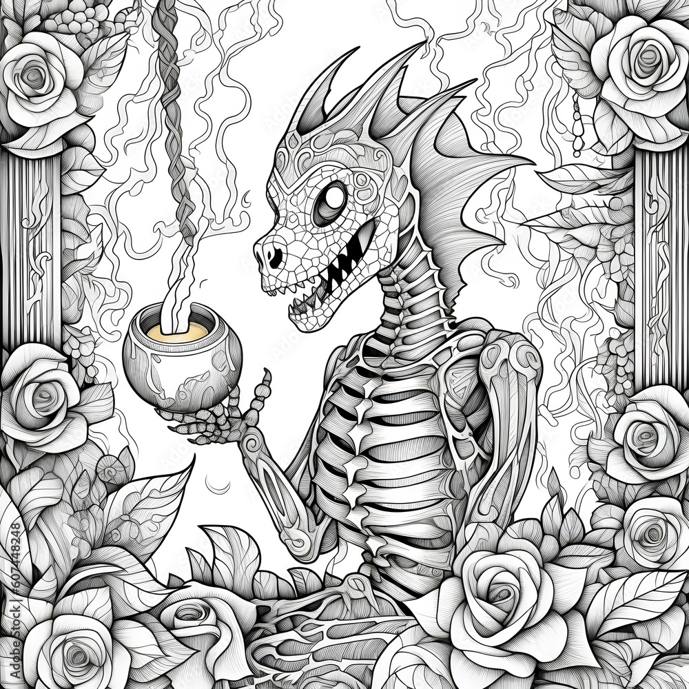 day of the dead, skeleton dragon, roses, maracas, lantern lights ...
