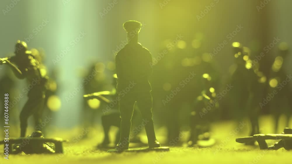 Set of toy soldiers in war troopers reconstruction with army general in ...