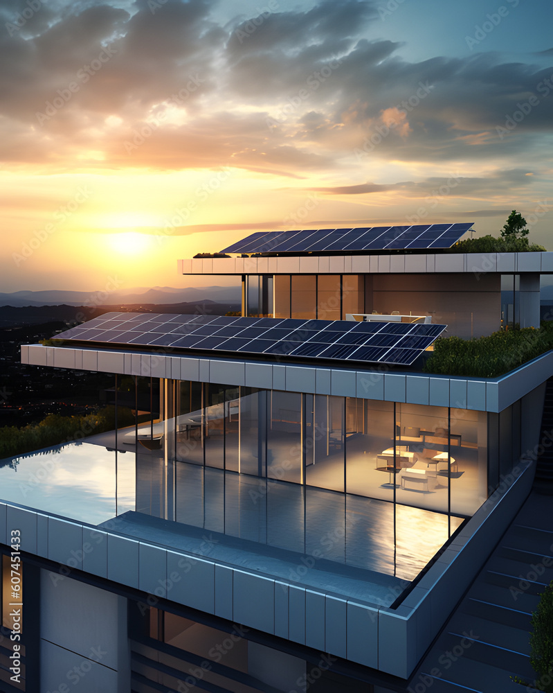 Modern rooftop solar installation, featuring sleek and stylish solar ...