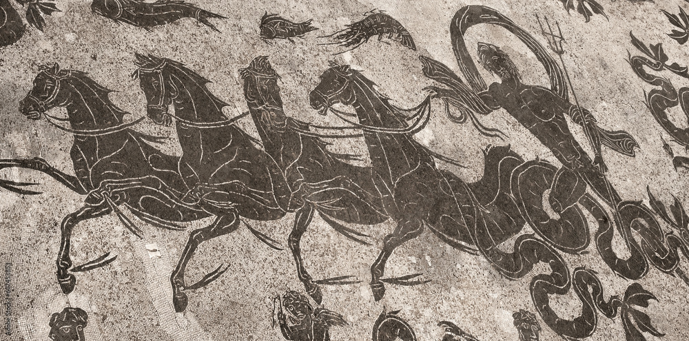 Photo & Art Print Ancient Roman Neptune in Chariot Mosaic Floor, Ostia ...