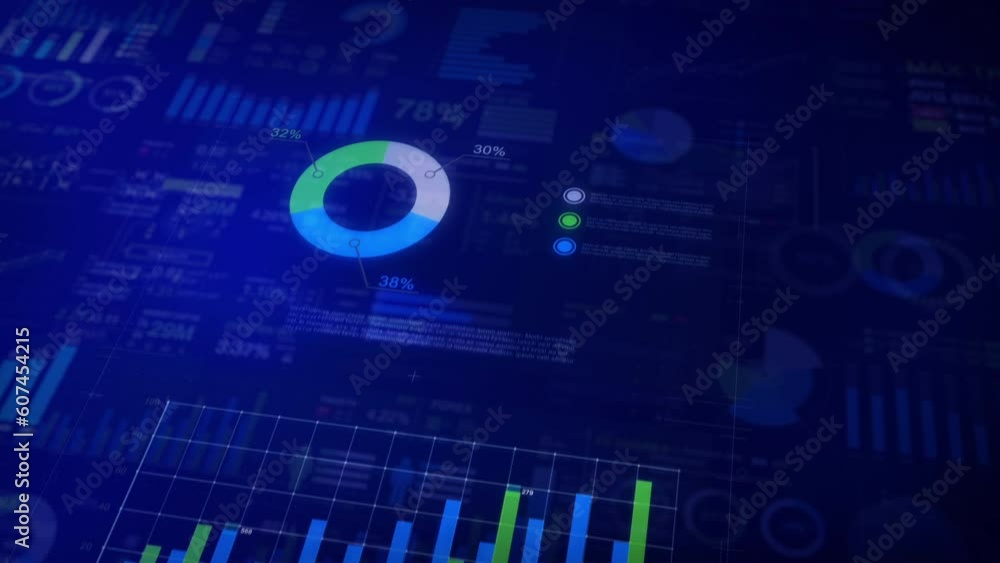 3D Animated Bar Graphs and Pie Charts Showing Profits. Economy Graph ...