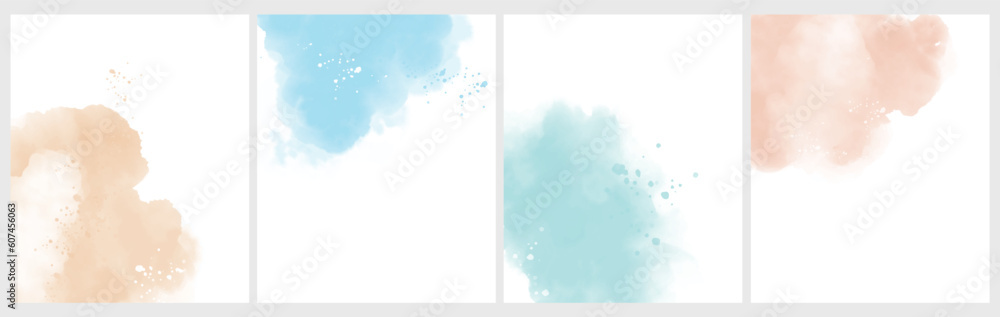 Set of 4 Delicate Abstract Watercolor Style Vector Layouts. Beige ...