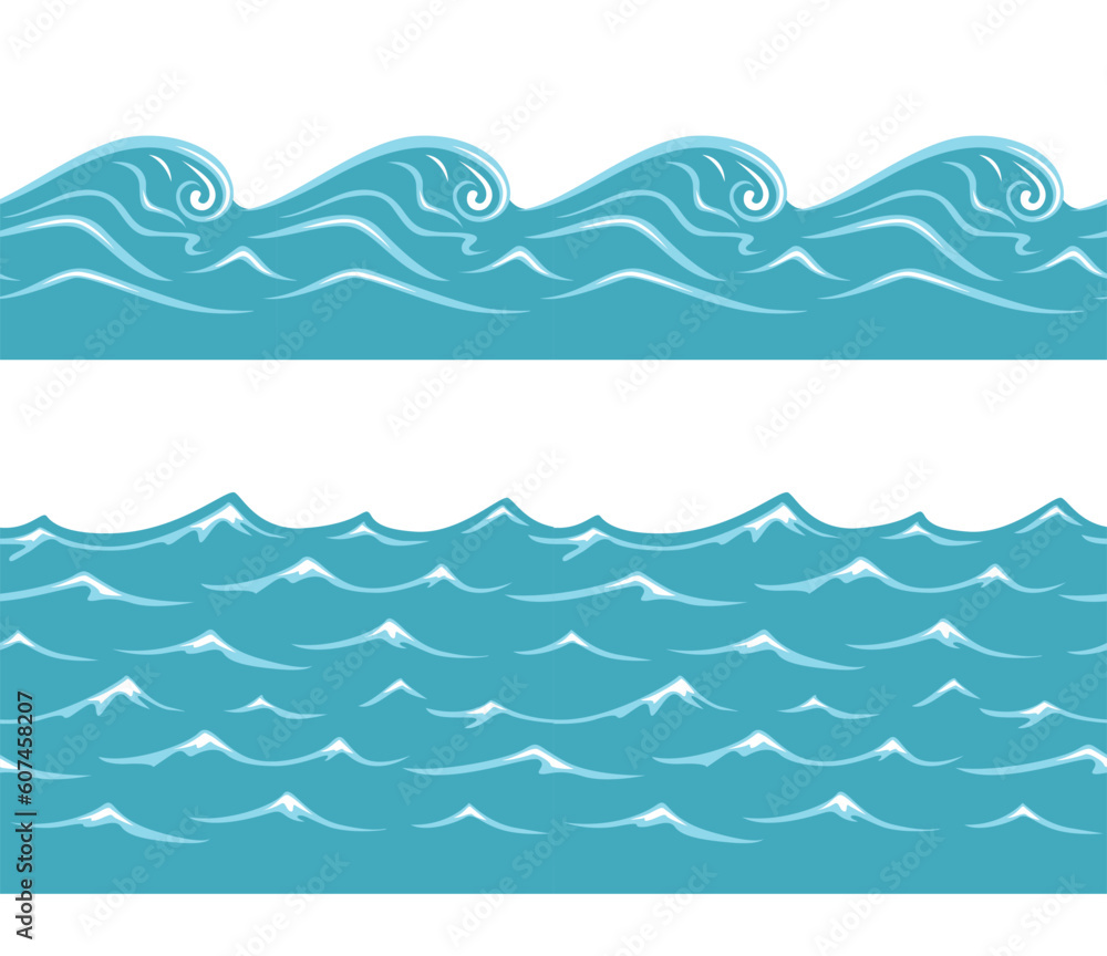 Sea waves seamless pattern. Blue sea line isolated on white background ...