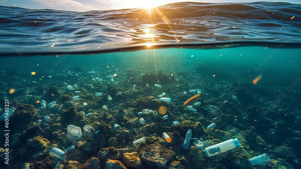 Plastic floating in the ocean, pollution in ocean, microplastics ...